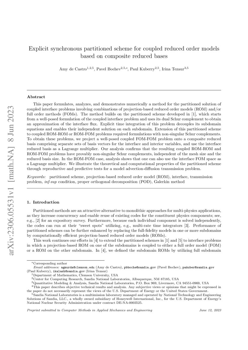 Explicit Synchronous Partitioned Scheme For Coupled Reduced Order Models Based On Composite 4224