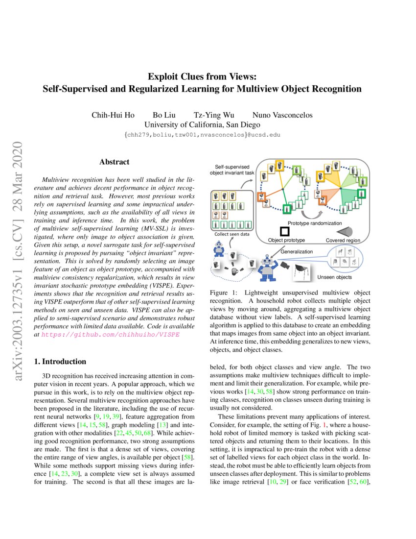 Exploit Clues From Views Self Supervised And Regularized Learning For Multiview Object