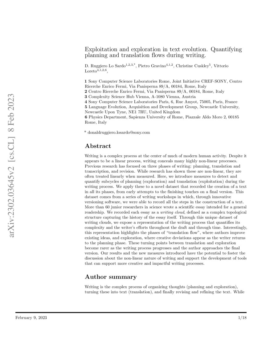 Exploitation and exploration in text evolution. Quantifying planning ...