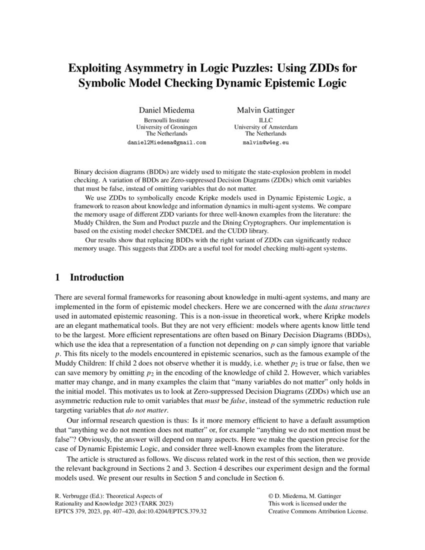 Exploiting Asymmetry In Logic Puzzles Using Zdds For Symbolic Model Checking Dynamic Epistemic 