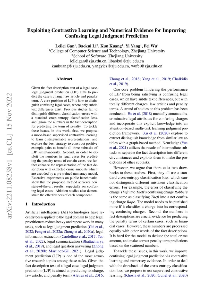 Exploiting Contrastive Learning and Numerical Evidence for Improving Confusing Legal Judgment ...
