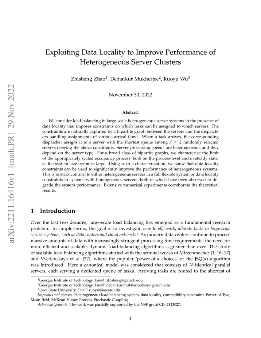 Exploiting Data Locality To Improve Performance Of Heterogeneous Server Clusters Deepai 