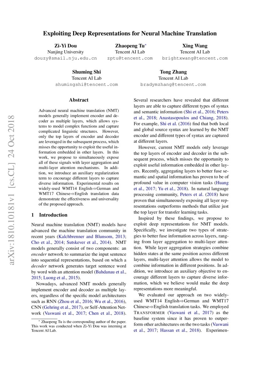 Exploiting Deep Representations for Neural Machine Translation | DeepAI