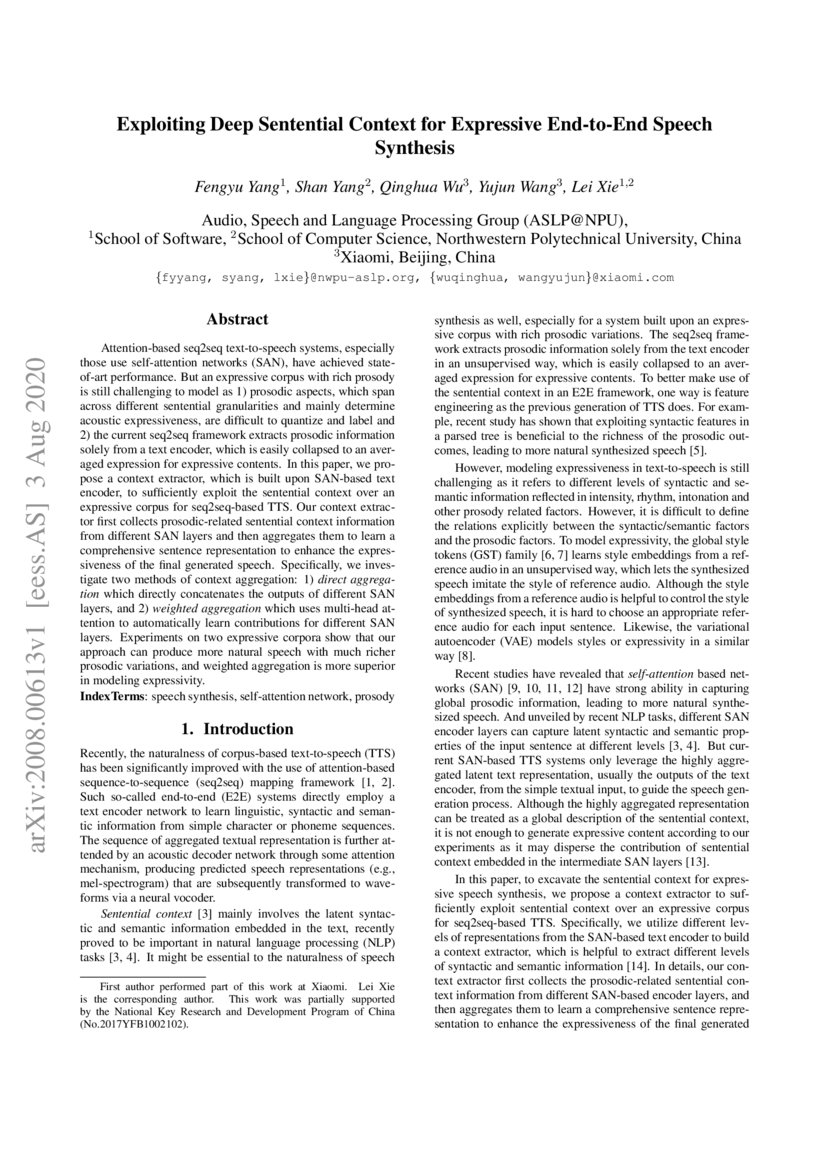 Exploiting Deep Sentential Context for Expressive End-to-End Speech Synthesis | DeepAI