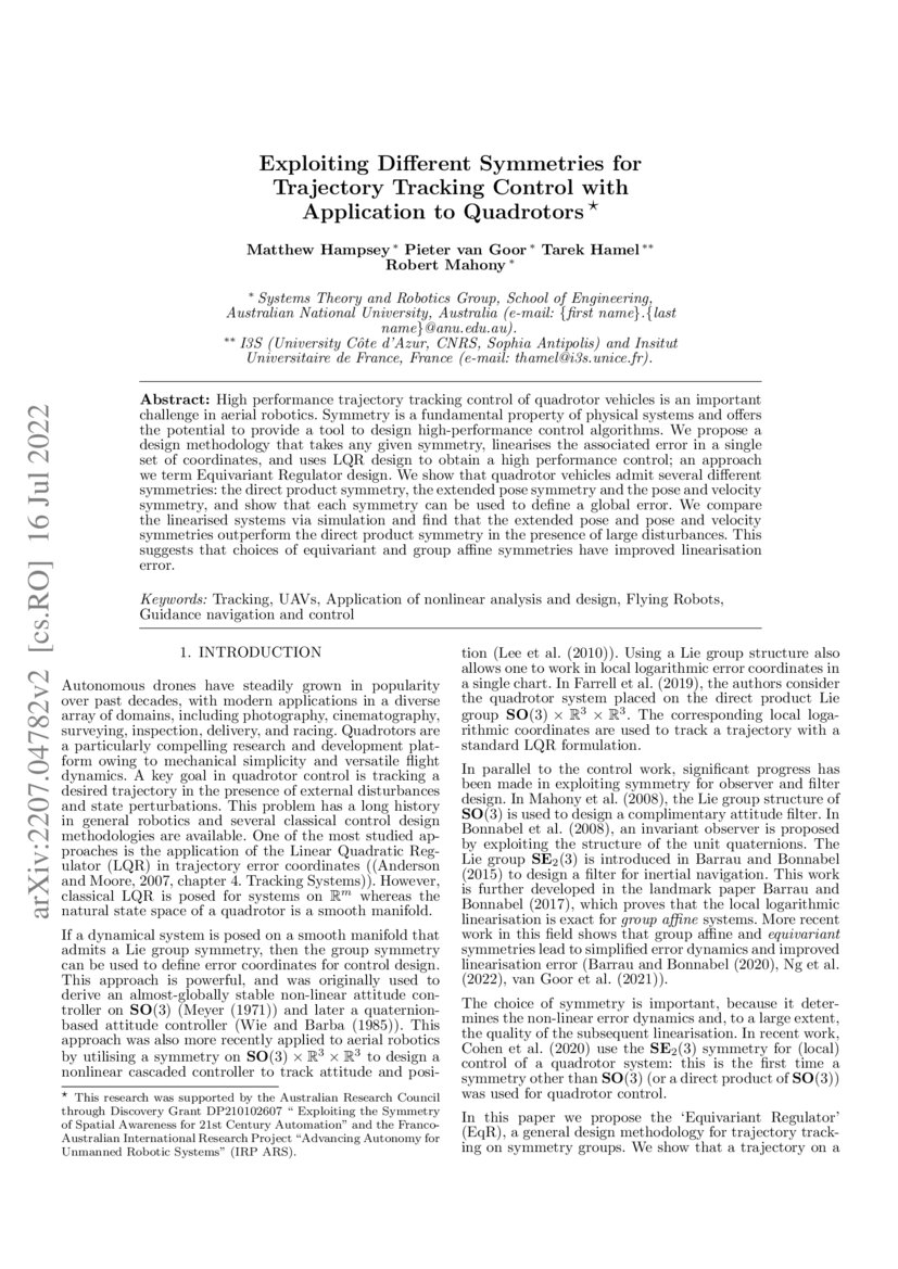 Exploiting Different Symmetries For Trajectory Tracking Control With Application To Quadrotors