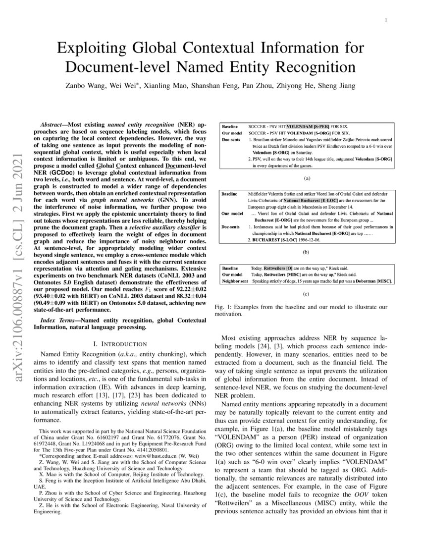 Exploiting Global Contextual Information For Document Level Named Entity Recognition Deepai