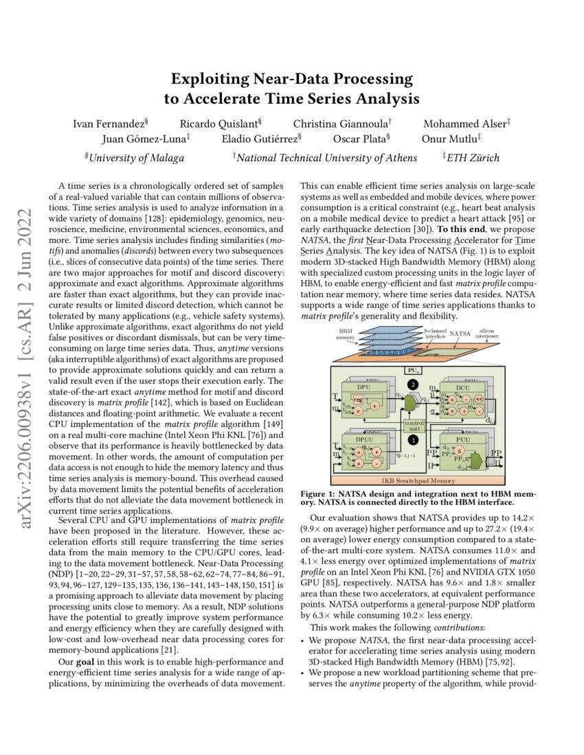 Exploiting Near Data Processing To Accelerate Time Series Analysis Deepai