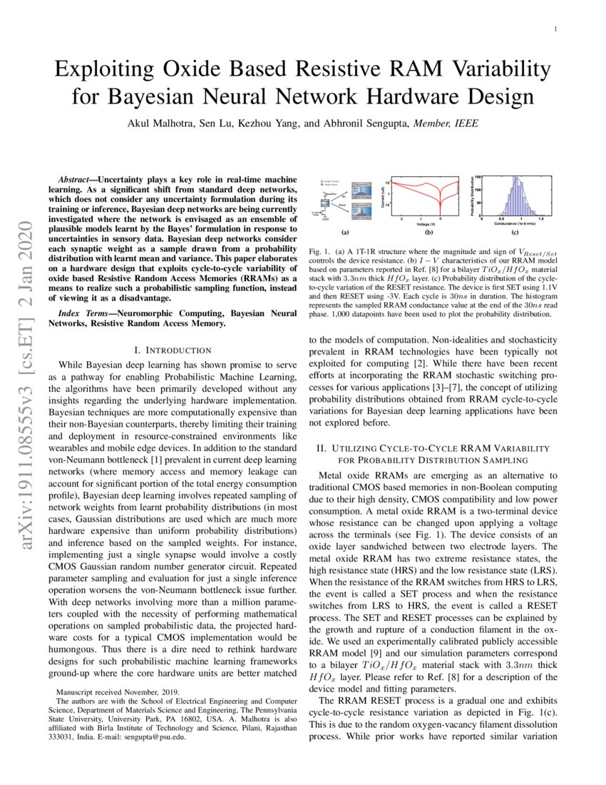 Exploiting Oxide Based Resistive RAM Variability for Bayesian Neural Network Hardware Design ...