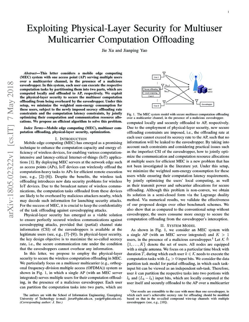 Exploiting Physical Layer Security For Multiuser Multicarrier Computation Offloading Deepai
