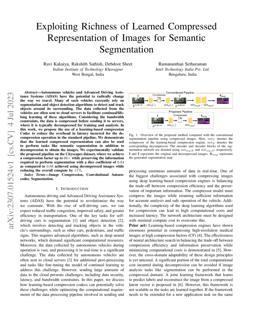 Exploiting Richness of Learned Compressed Representation of Images for Semantic Segmentation ...