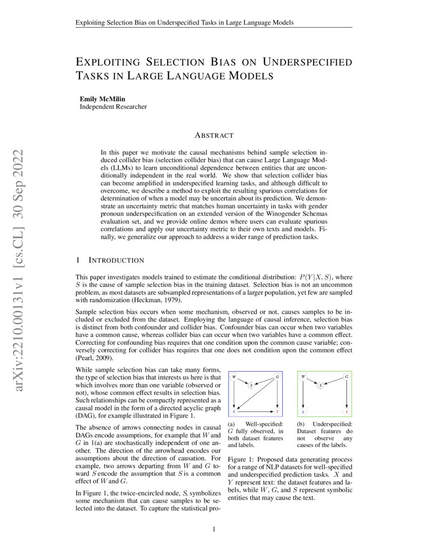 Exploiting Selection Bias On Underspecified Tasks In Large Language
