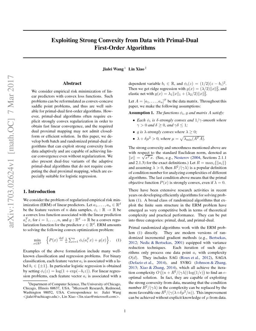 Exploiting Strong Convexity from Data with Primal-Dual First-Order Algorithms | DeepAI
