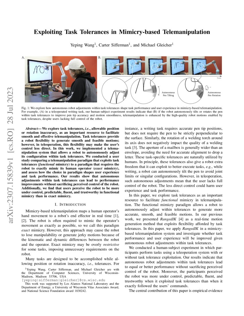 Exploiting Task Tolerances in Mimicry-based Telemanipulation | DeepAI