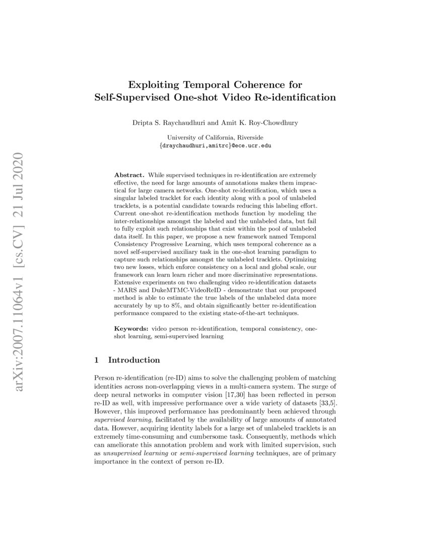 Exploiting Temporal Coherence for Self-Supervised One-shot Video Re ... Exploiting Temporal Coherence for Self-Supervised One-shot Video Re ...
