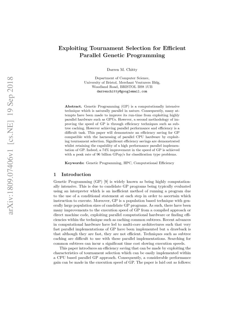 Exploiting Tournament Selection for Efficient Parallel Genetic Programming | DeepAI