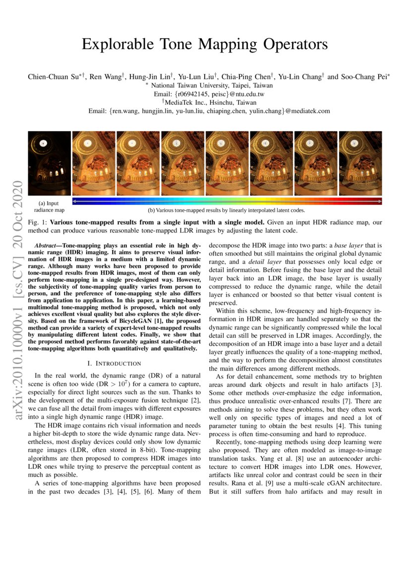 Explorable Tone Mapping Operators | DeepAI