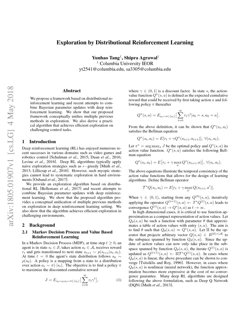 Exploration by Distributional Reinforcement Learning | DeepAI