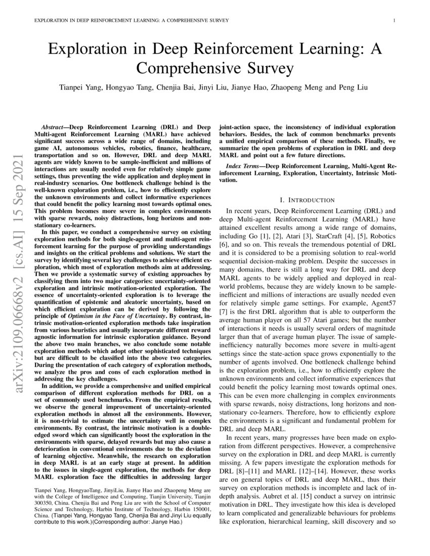 Exploration in Deep Reinforcement Learning: A Comprehensive Survey | DeepAI