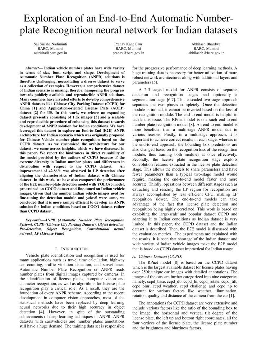 Exploration Of An End To End Automatic Number Plate Recognition Neural