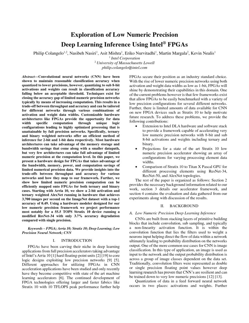 Exploration Of Low Numeric Precision Deep Learning Inference Using