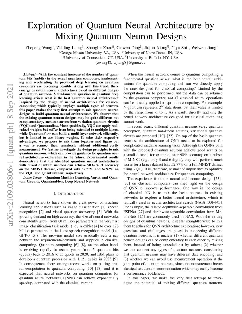 Exploration Of Quantum Neural Architecture By Mixing Quantum Neuron