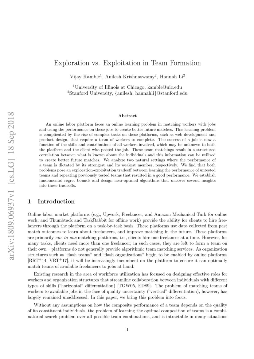 Exploration vs. Exploitation in Team Formation | DeepAI