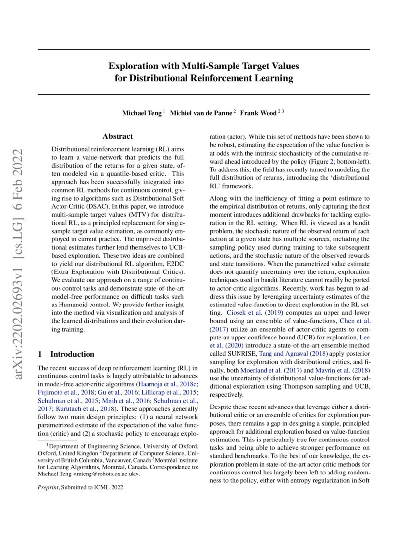 Exploration with Multi-Sample Target Values for Distributional Reinforcement Learning | DeepAI