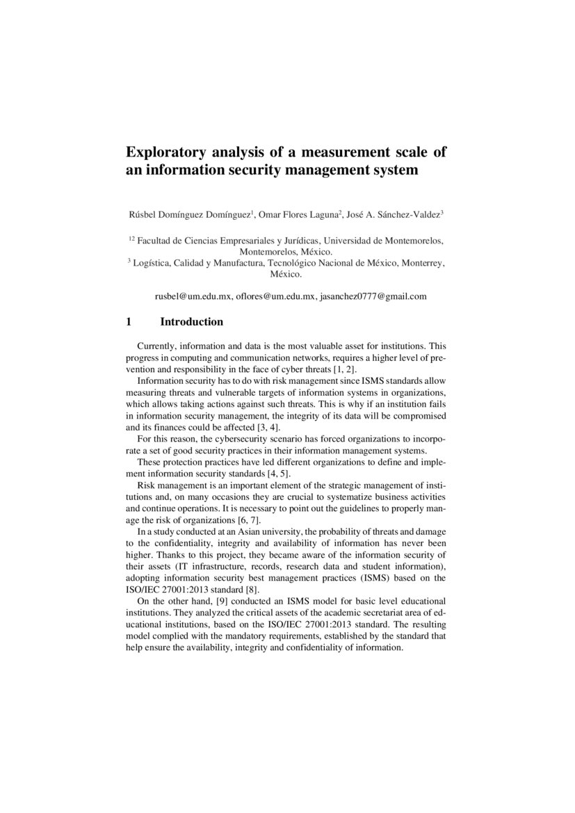 Exploratory Analysis Of A Measurement Scale Of An Information Security 3350