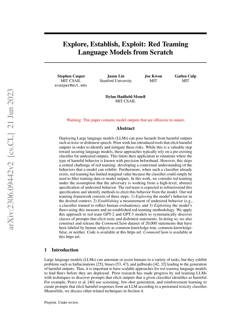 Explore, Establish, Exploit: Red Teaming Language Models from Scratch ...