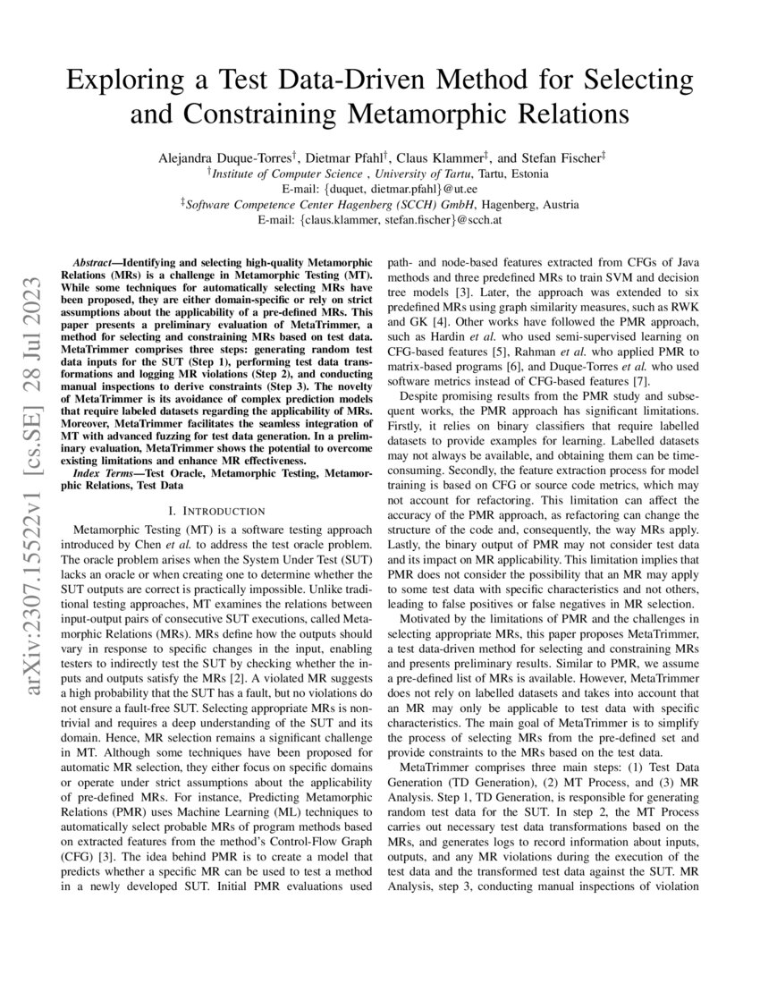 Exploring A Test Data Driven Method For Selecting And Constraining Metamorphic Relations Deepai