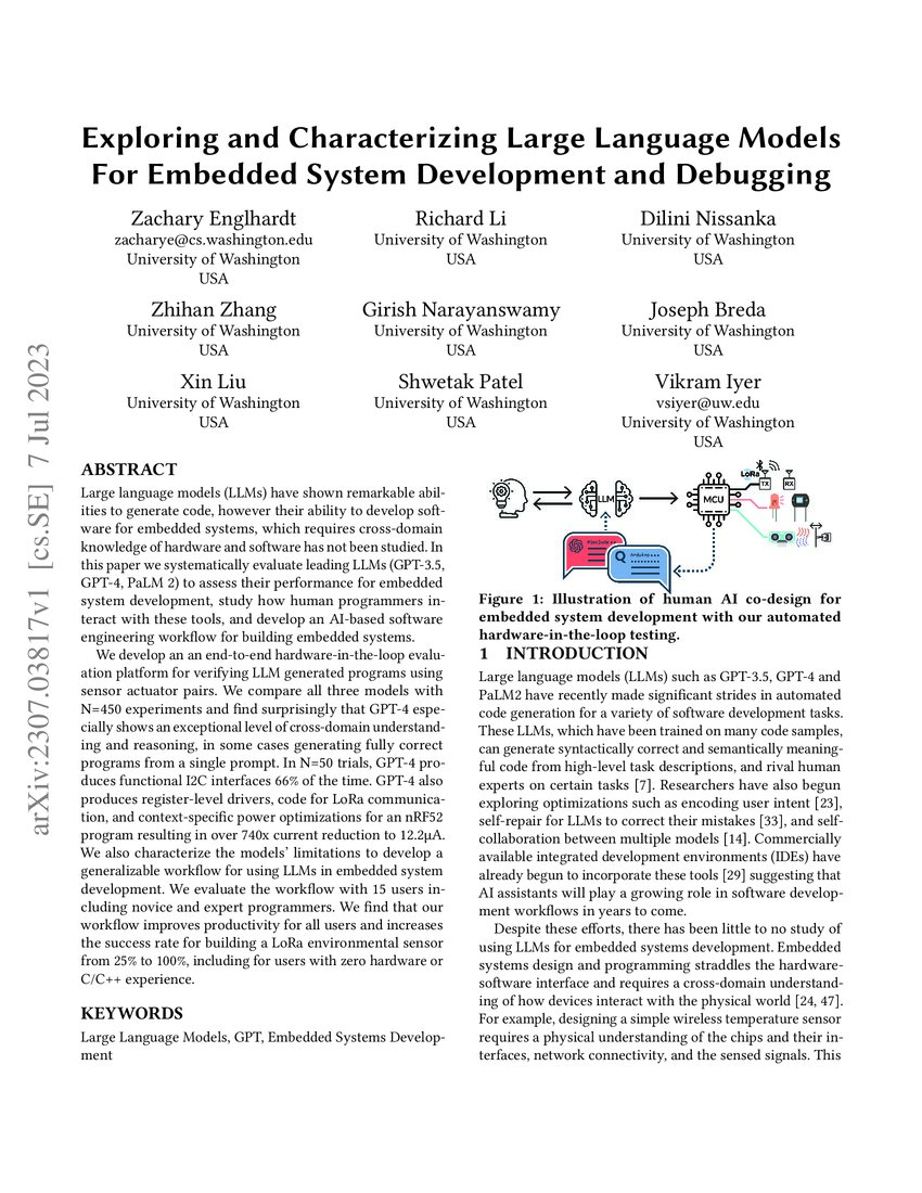 Exploring And Characterizing Large Language Models For Embedded System Development And Debugging 