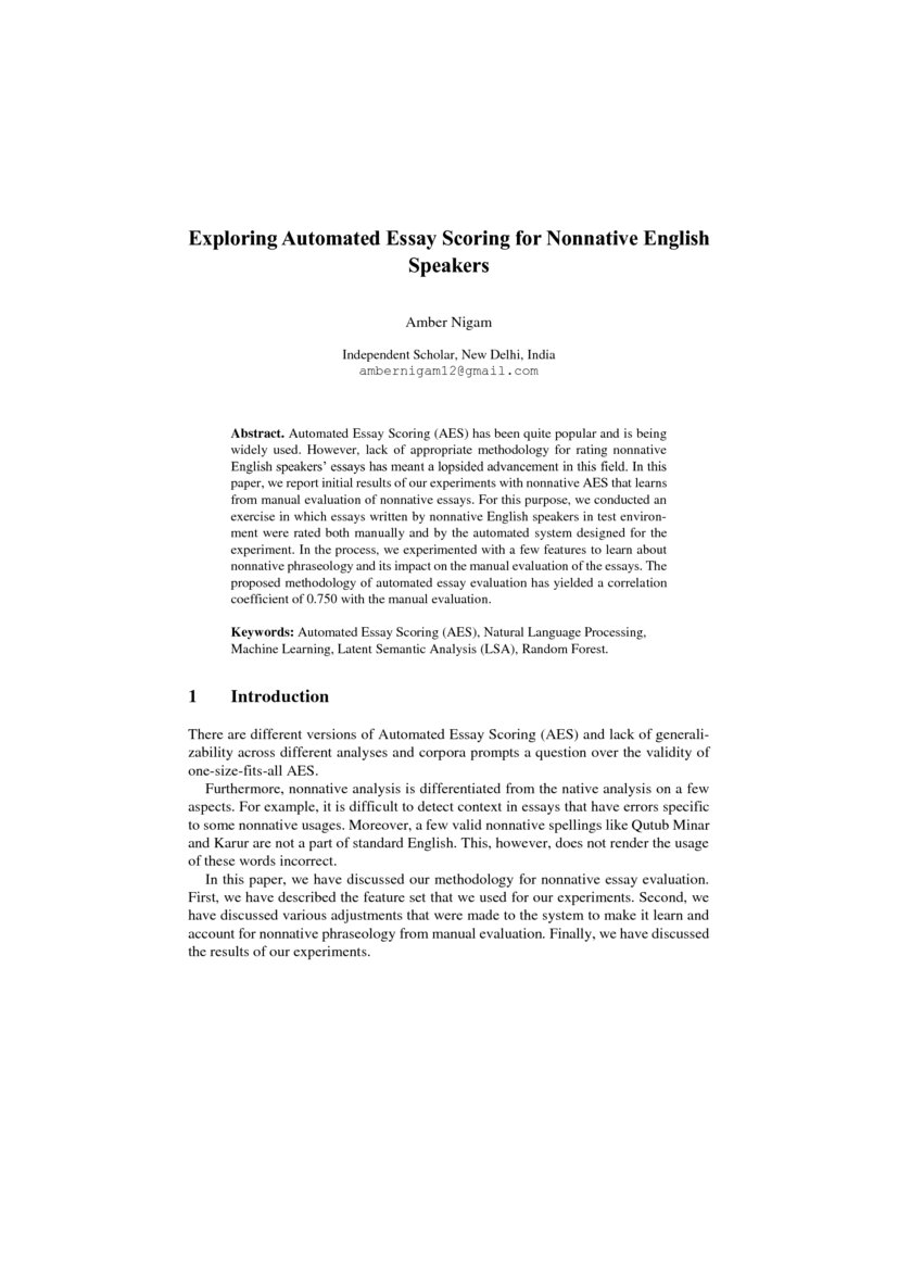 Exploring Automated Essay Scoring for Nonnative English Speakers | DeepAI