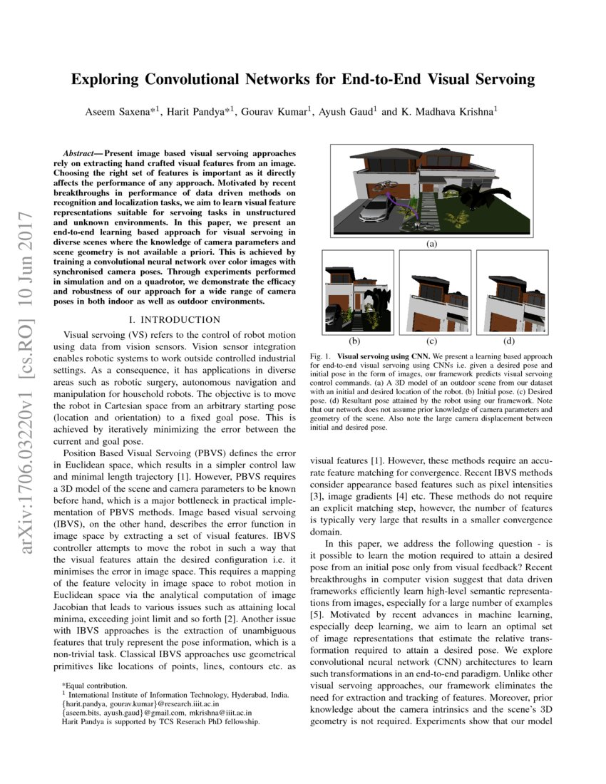 Exploring Convolutional Networks for End-to-End Visual Servoing | DeepAI