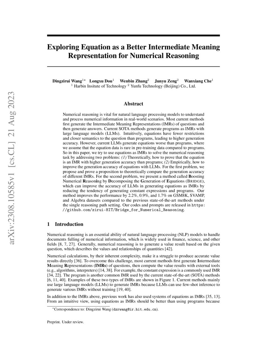Exploring Equation as a Better Intermediate Meaning Representation for Numerical Reasoning | DeepAI
