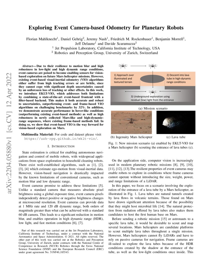 Exploring Event Camera Based Odometry For Planetary Robots Deepai