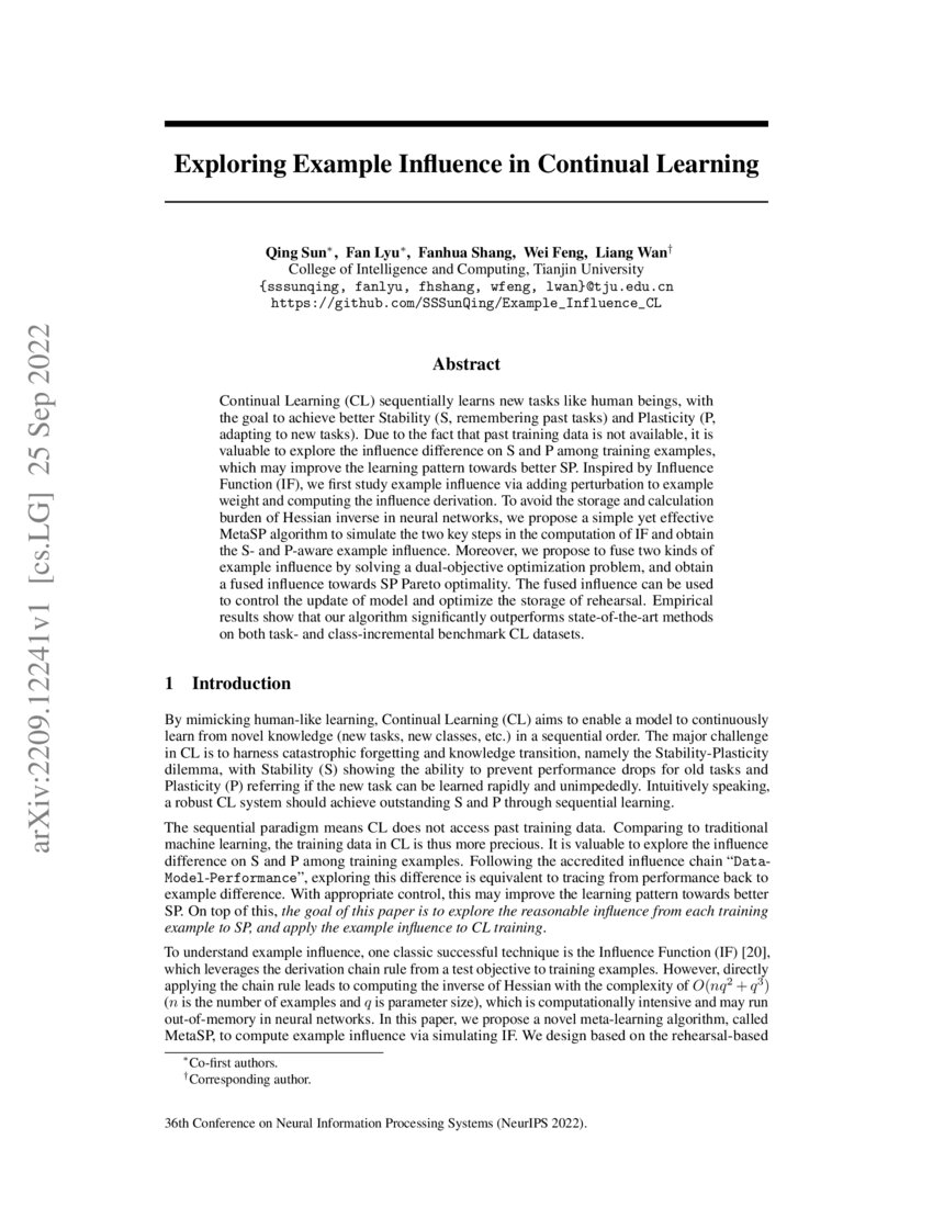 Exploring Example Influence in Continual Learning | DeepAI