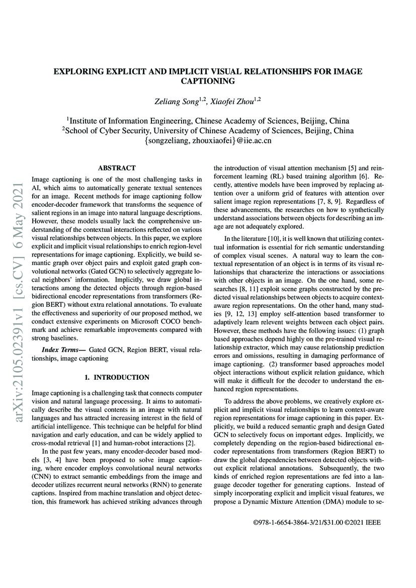 Exploring Explicit and Implicit Visual Relationships for Image Captioning | DeepAI
