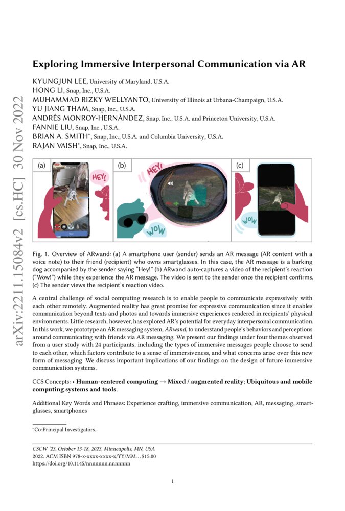 Exploring Immersive Interpersonal Communication via AR | DeepAI