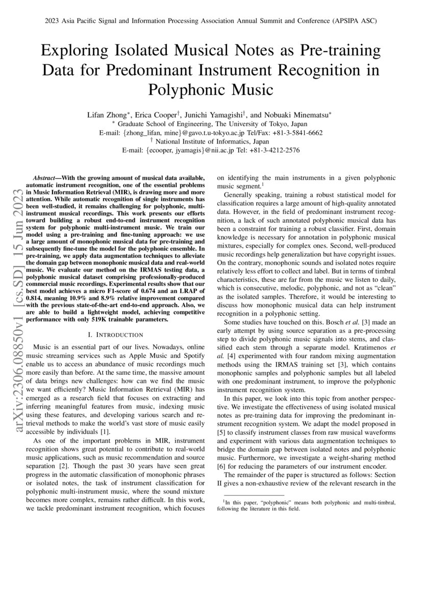 Exploring Isolated Musical Notes As Pre Training Data For Predominant Instrument Recognition In