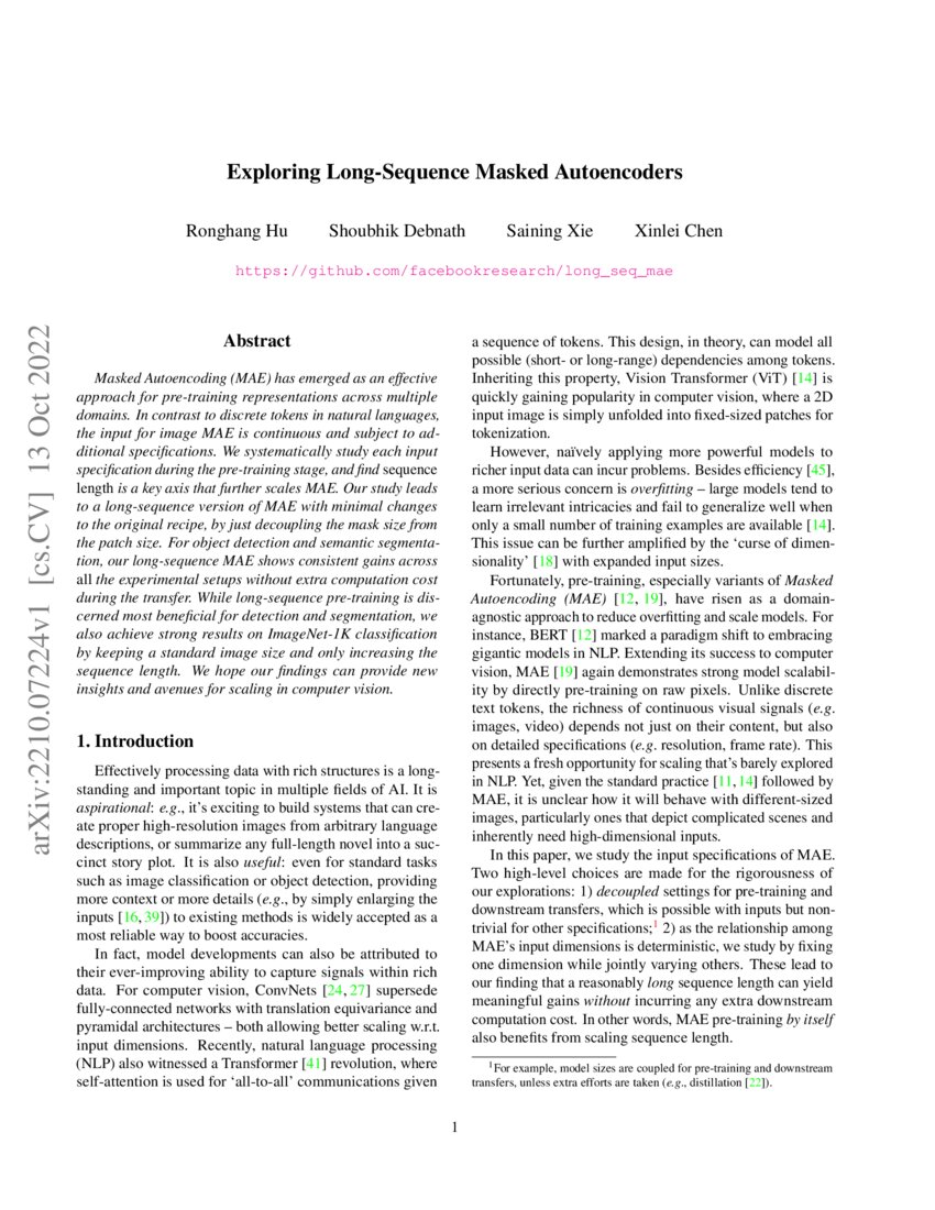 Exploring Long-Sequence Masked Autoencoders | DeepAI