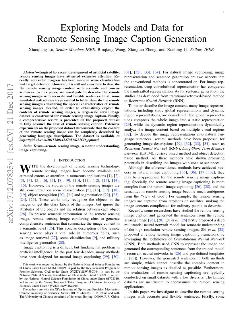 Exploring Models and Data for Remote Sensing Image Caption Generation | DeepAI