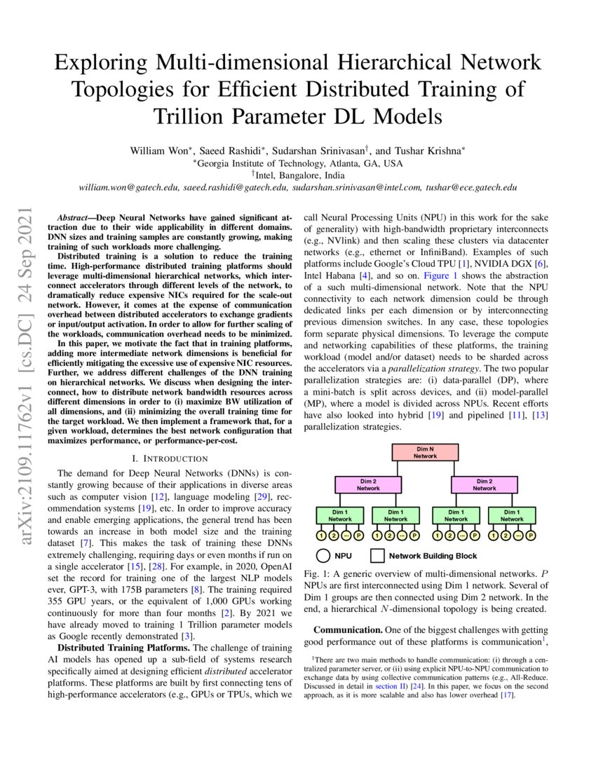 Exploring Multi-dimensional Hierarchical Network Topologies for Efficient Distributed Training ...