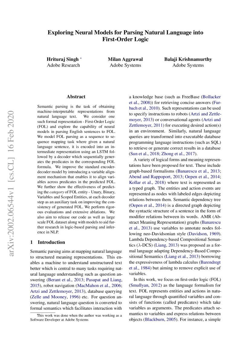 Exploring Neural Models For Parsing Natural Language Into First Order Logic Deepai