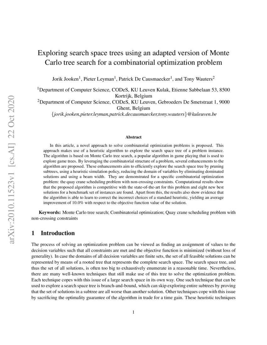Exploring Search Space Trees Using An Adapted Version Of Monte Carlo Tree Search For