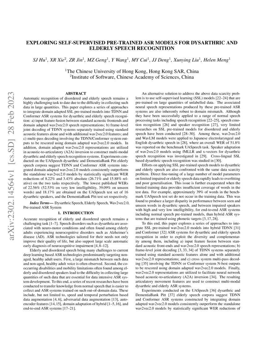 Exploring Self Supervised Pre Trained Asr Models For Dysarthric And Elderly Speech Recognition