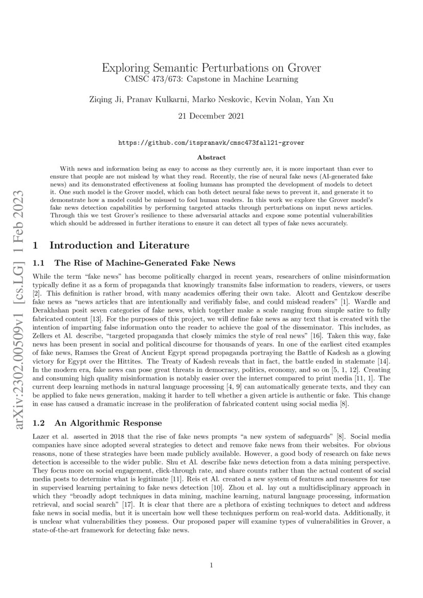 Exploring Semantic Perturbations on Grover | DeepAI