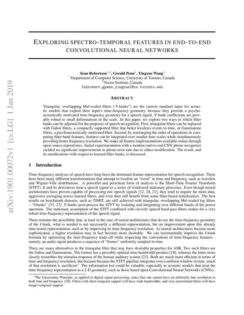 Exploring spectro-temporal features in end-to-end convolutional neural ... Exploring spectro-temporal features in end-to-end convolutional neural ...