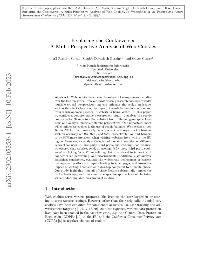 Exploring the Cookieverse: A Multi-Perspective Analysis of Web Cookies ...
