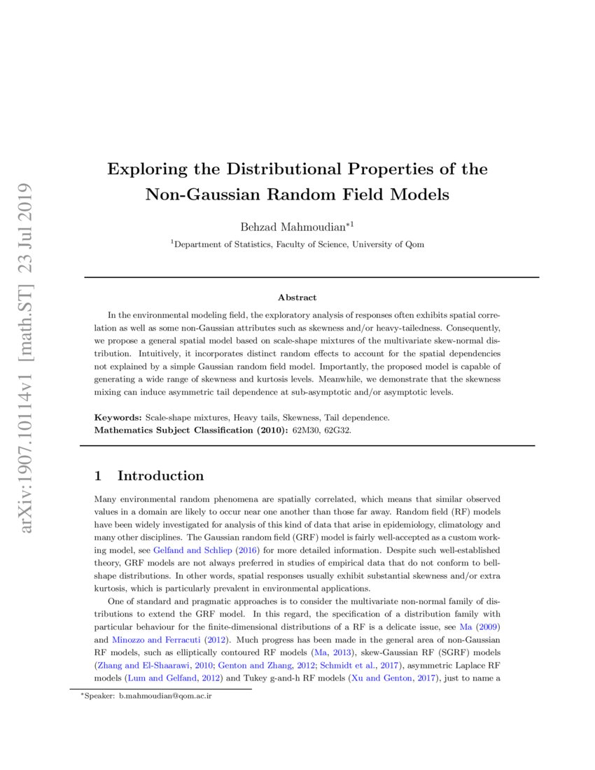 Exploring The Distributional Properties Of The Non Gaussian Random Field Models Deepai