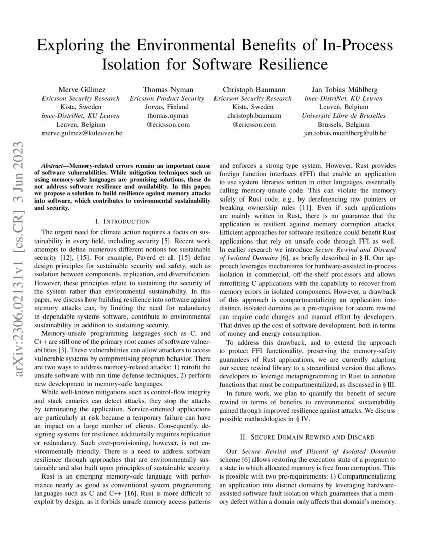 Exploring the Environmental Benefits of In-Process Isolation for ...